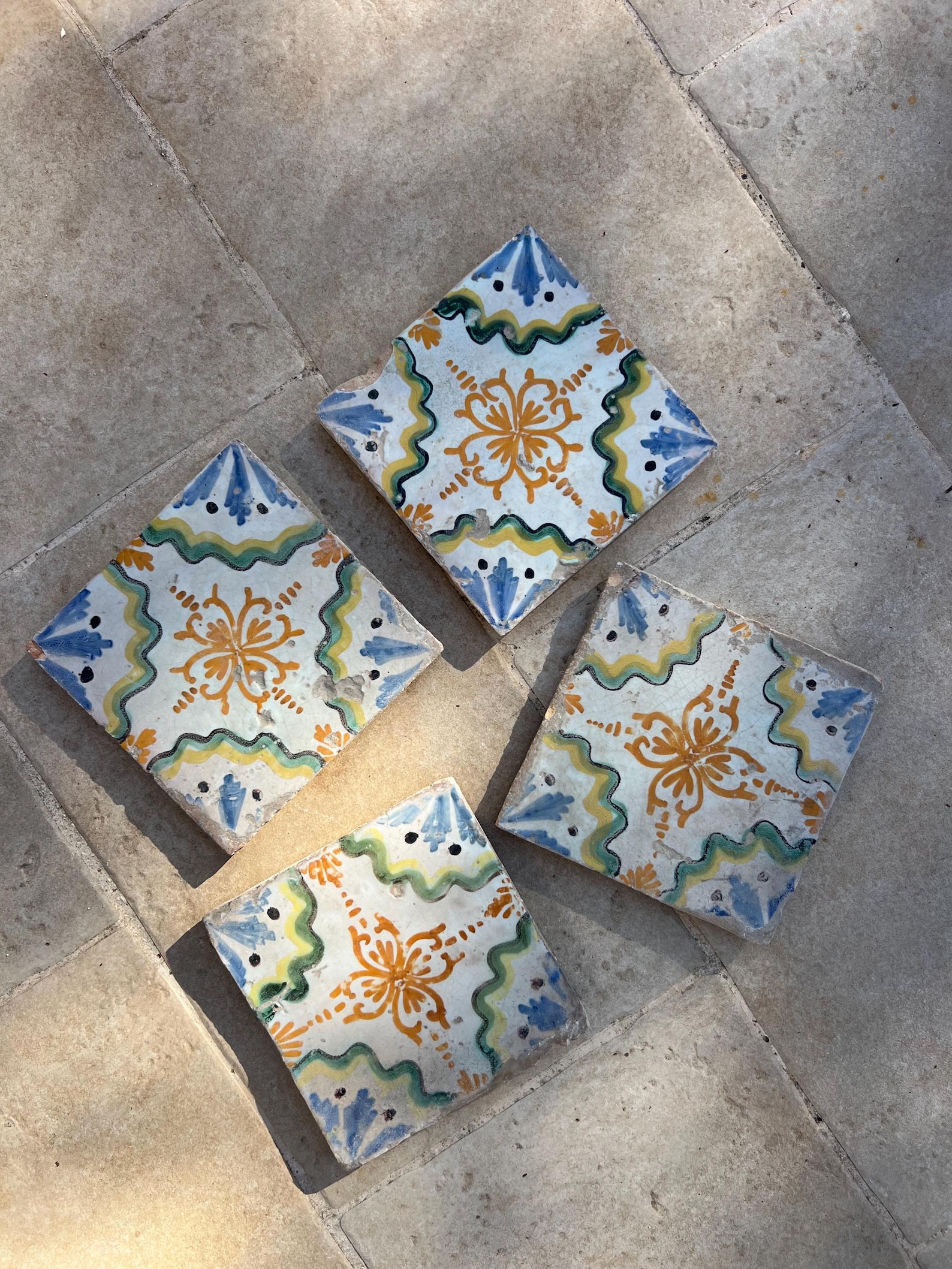 Set of 4 Antique Italian Hand-painted Floor Wall Tiles – 1870, Naples ...
