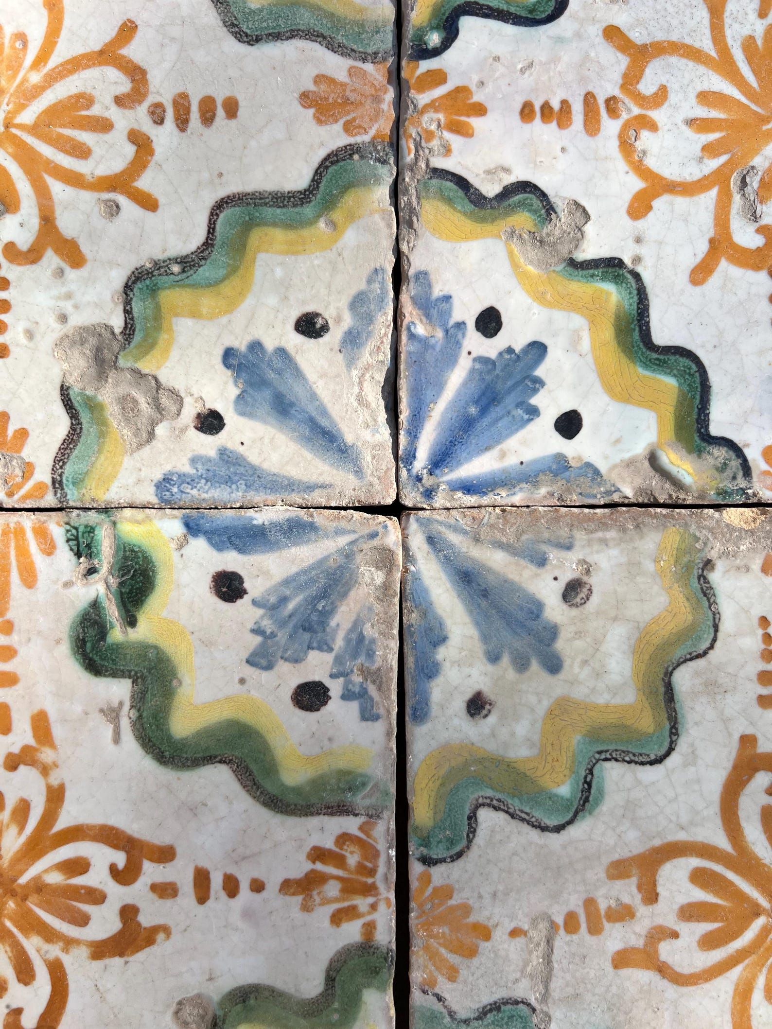 Set of 4 Antique Italian Hand-painted Floor Wall Tiles – 1870, Naples ...