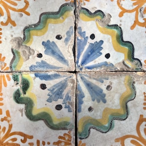 Set of 4 Antique Italian Hand-painted Floor Wall Tiles – 1870, Naples ...