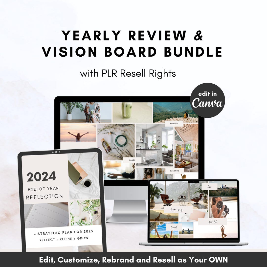 2024 PLR Yearly Review, 2025 New Year Resolution and Vision Board Canva ...