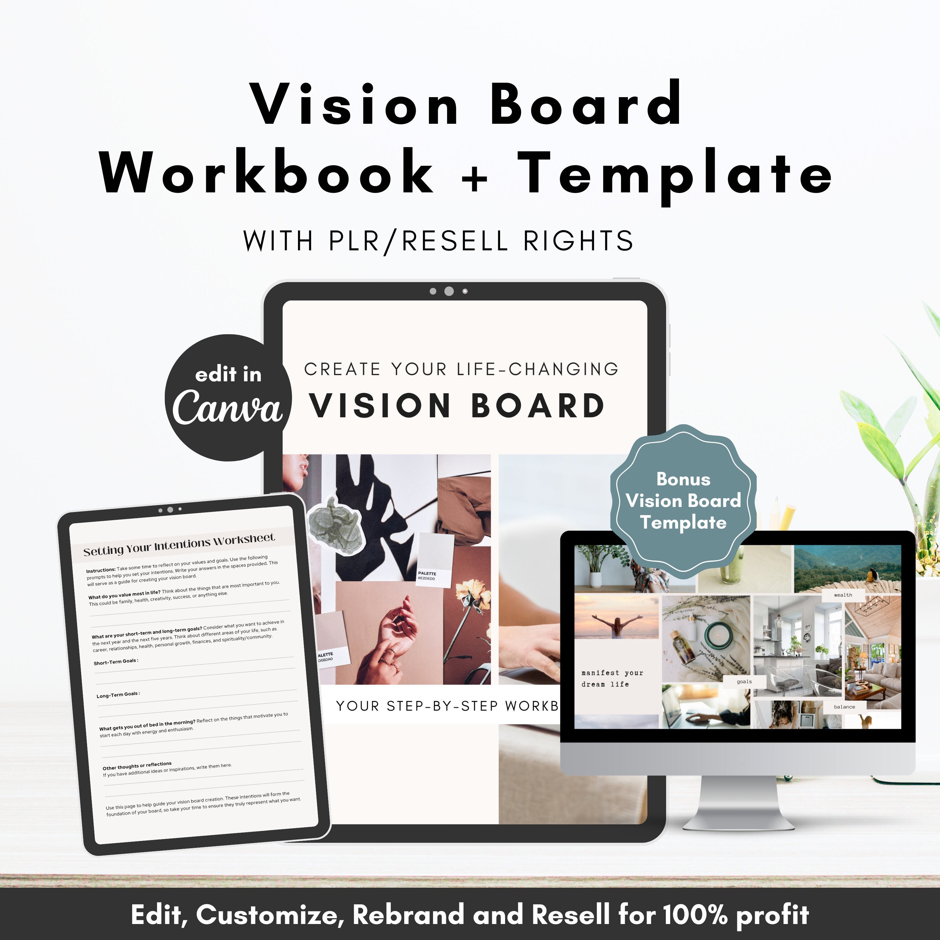 Vision Board Workbook and Guide With Private Label (PLR) Resell Rights ...