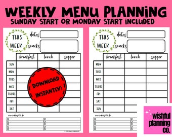 Printable Weekly Menu Download Meal Planner PDF File - Etsy