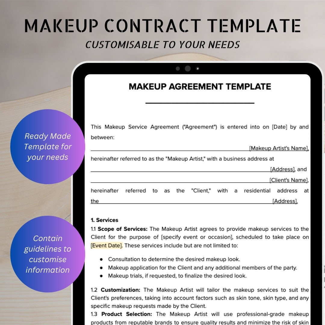 Makeup Service Contract, MUA Agreement, Makeup Artist Forms, MUA ...
