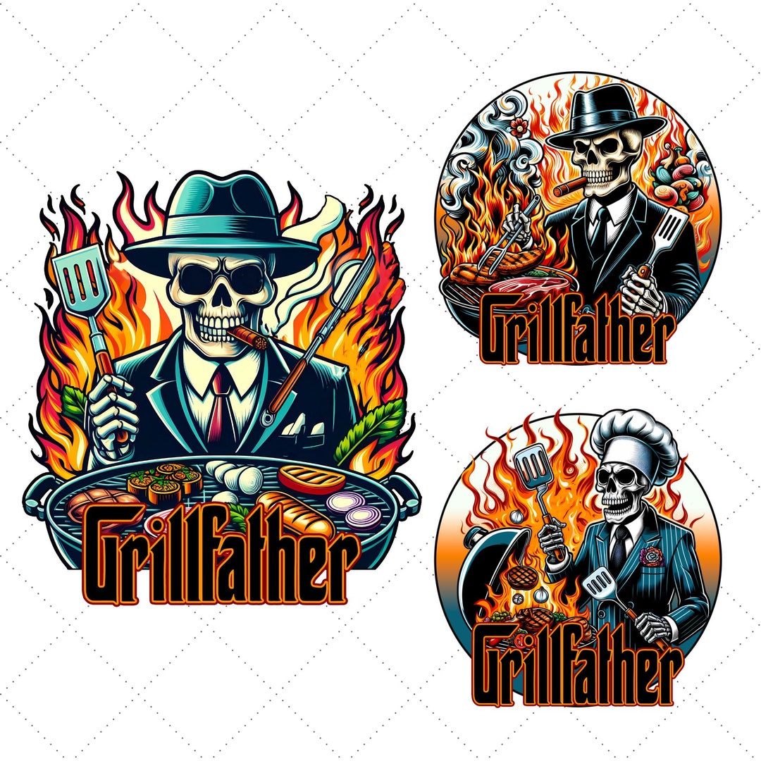 Grillfather Mafia Boss Skeleton PNG: Dad BBQ Design (set of 3) - Etsy