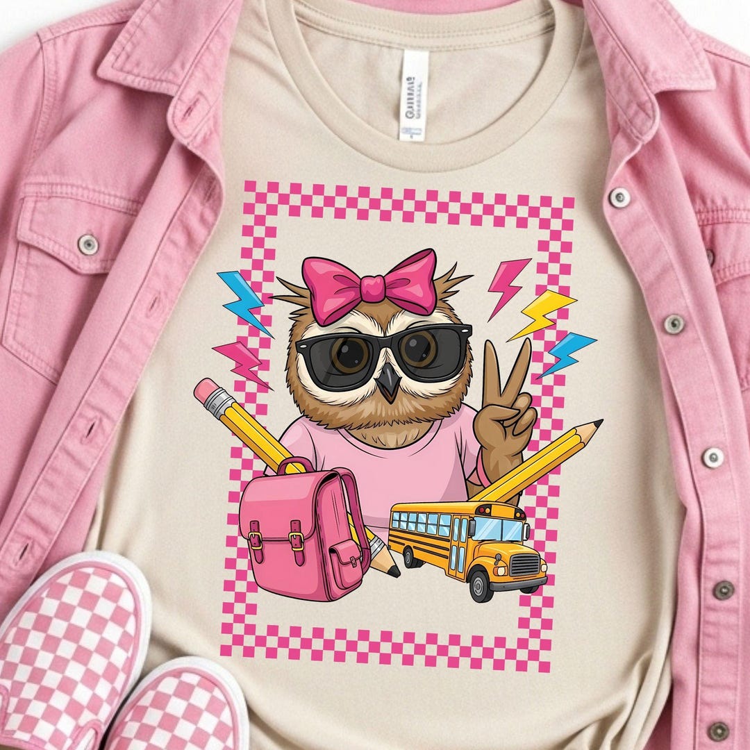 Pink Owl Back to School PNG | Girls' Shirt Design (digital Download) - Etsy