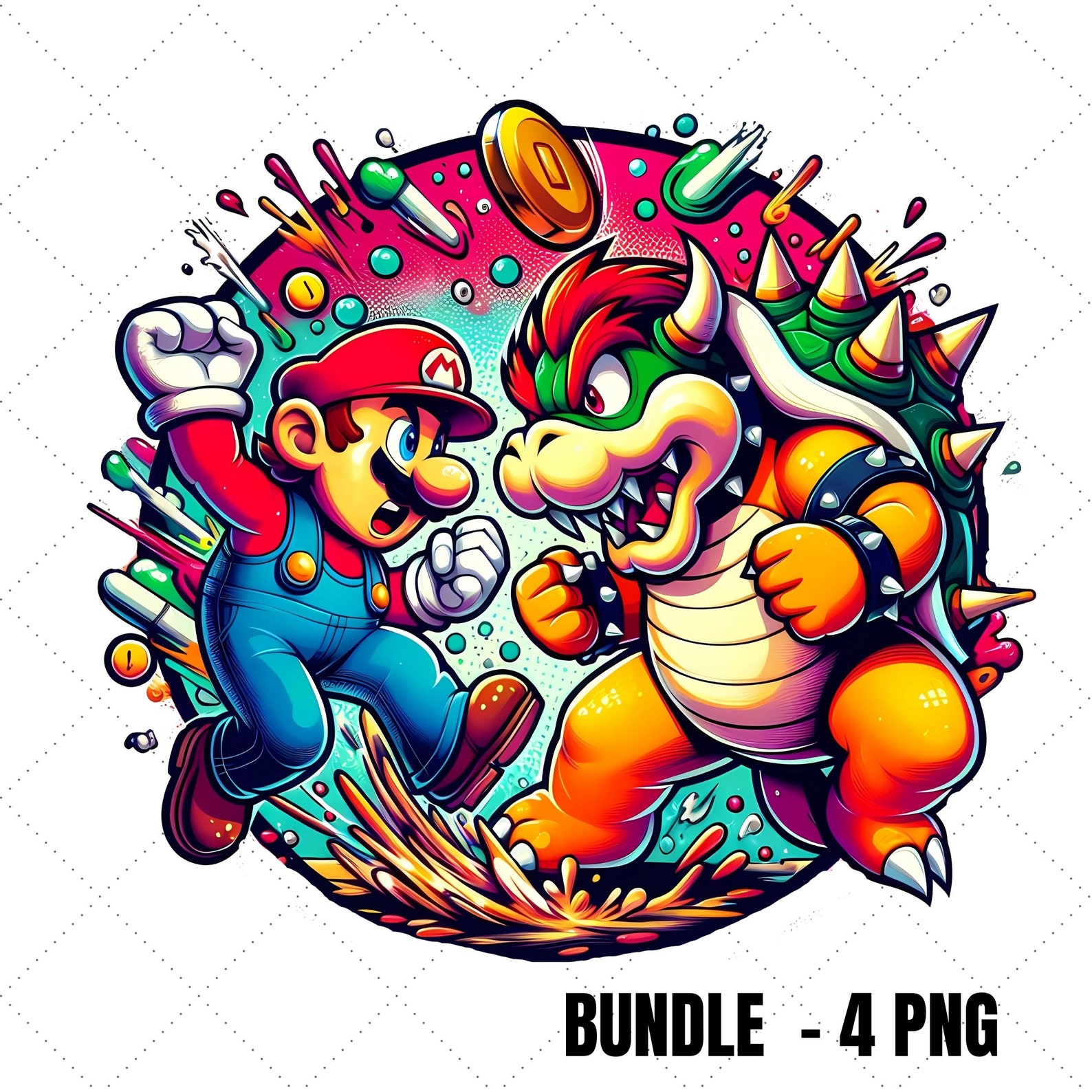 Super Mario & Bowser Splash Art PNG Bundle (digital Download) - Etsy