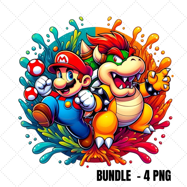 Super Mario & Bowser Splash Art PNG Bundle (digital Download) - Etsy
