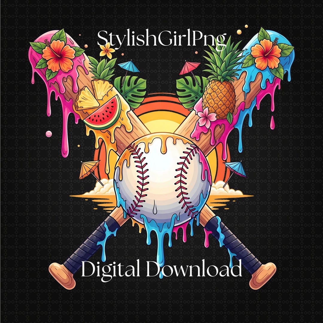 Tropical Baseball Drip PNG: Sunset Melt, Beach Vibes (digital Download ...