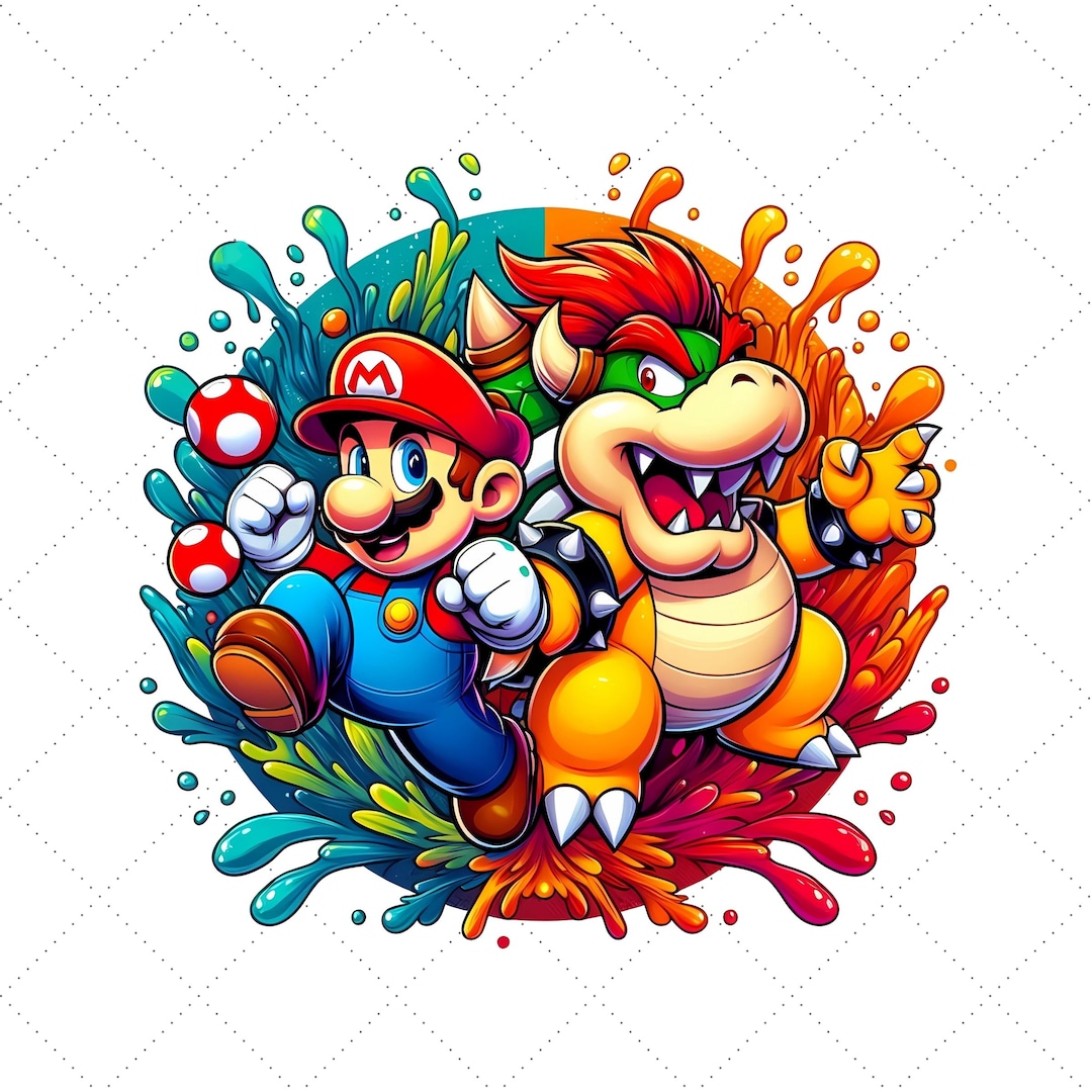 Super Mario and Bowser Png, Mario Digital Png, Splash Art, PNG File for ...
