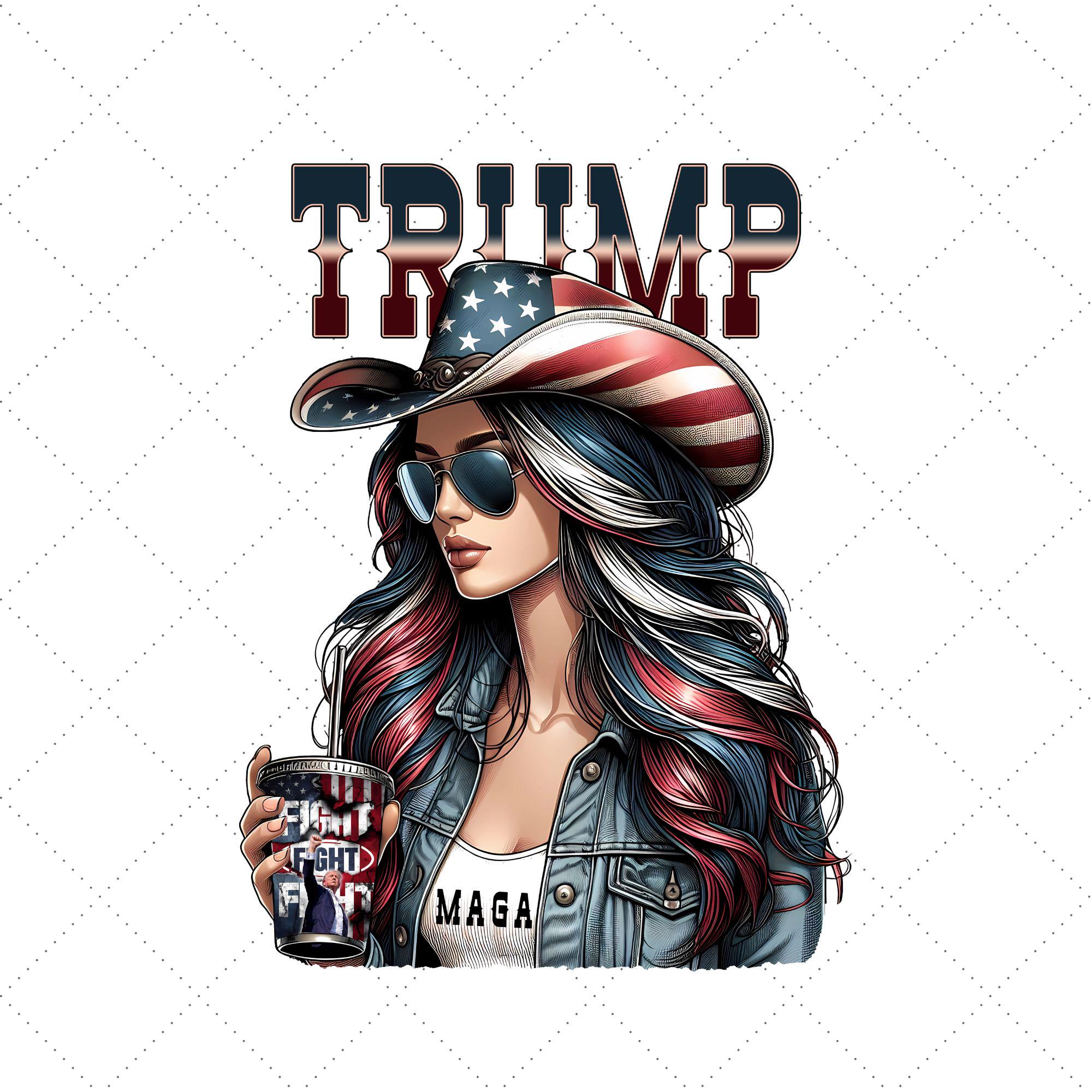 Trump Cowgirl Png, Trump Fight Png, Cowboy Style, Usa Color Cowboy Hat ...