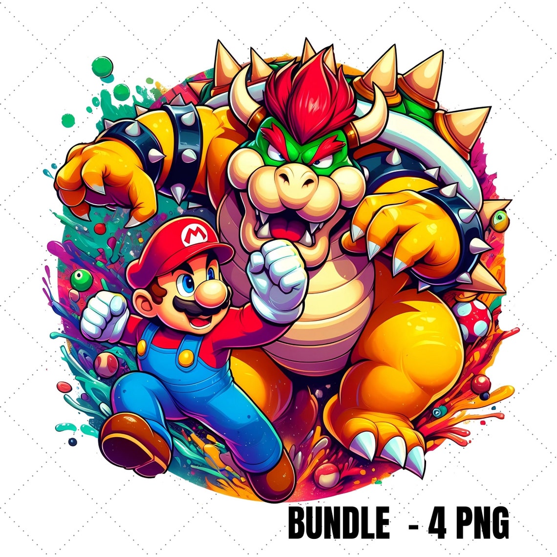 Super Mario and Bowser Png, Mario Digital Png, Splash Art, PNG File for ...