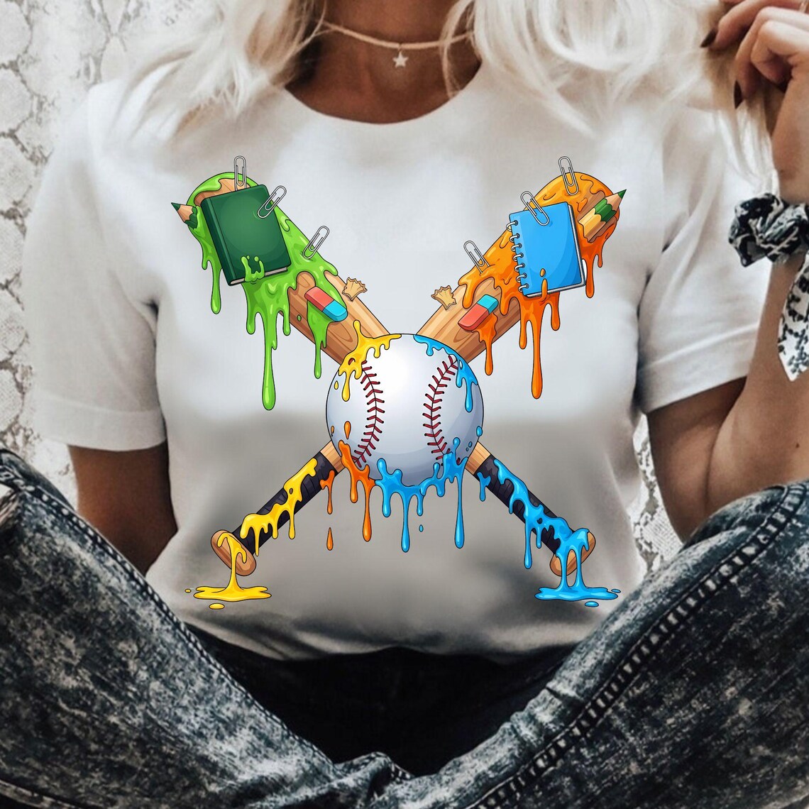 Baseball Drip PNG: Crayon Melt Teacher Shirt Design (digital Download ...