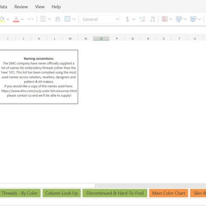 DMC Thread Color Chart Tracker Inventory Spreadsheet - Etsy