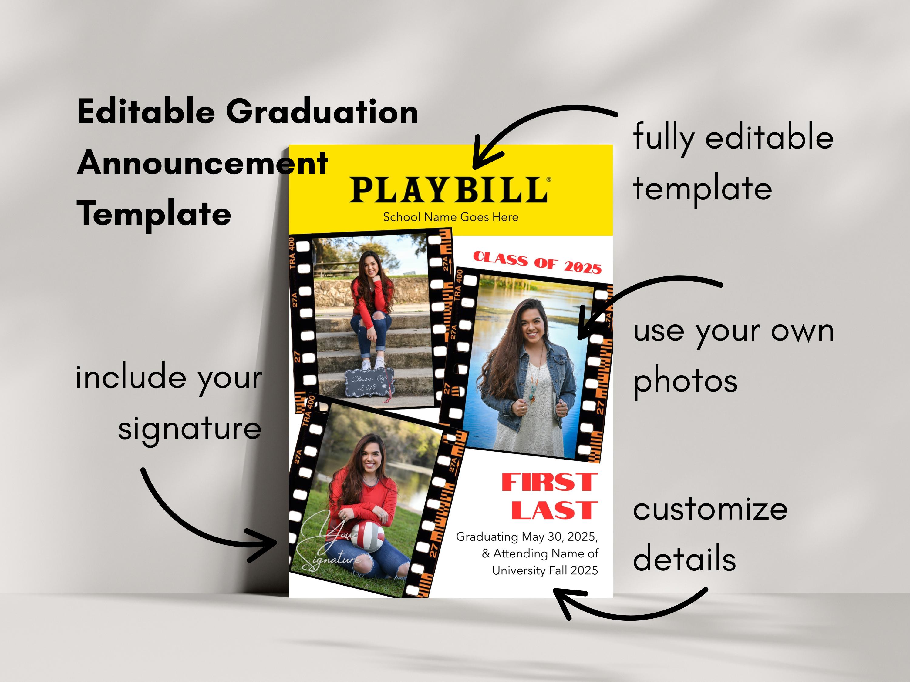 Graduation Announcement Editable Template High School College ...