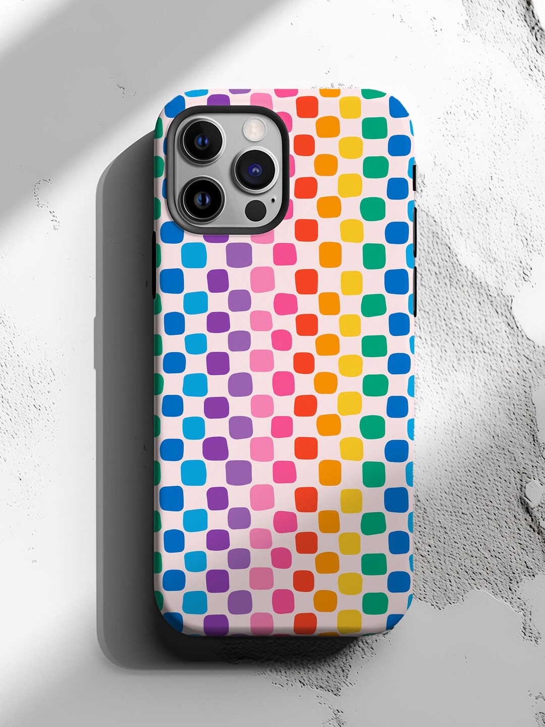 Rainbow Phone Case, Magsafe Compatible, Checker Pattern, Checkered ...