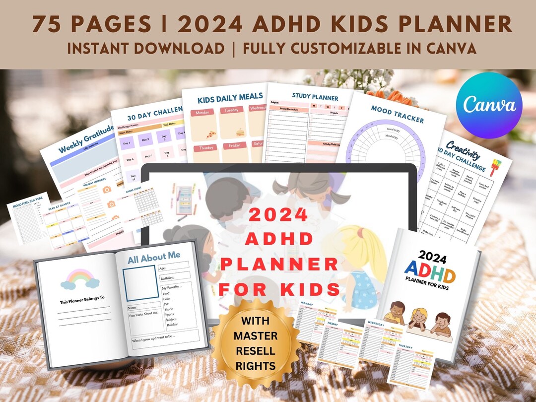 ADHD Planner for Kids, 2024 Planner, Canva Plr Templates, Day Planner ...