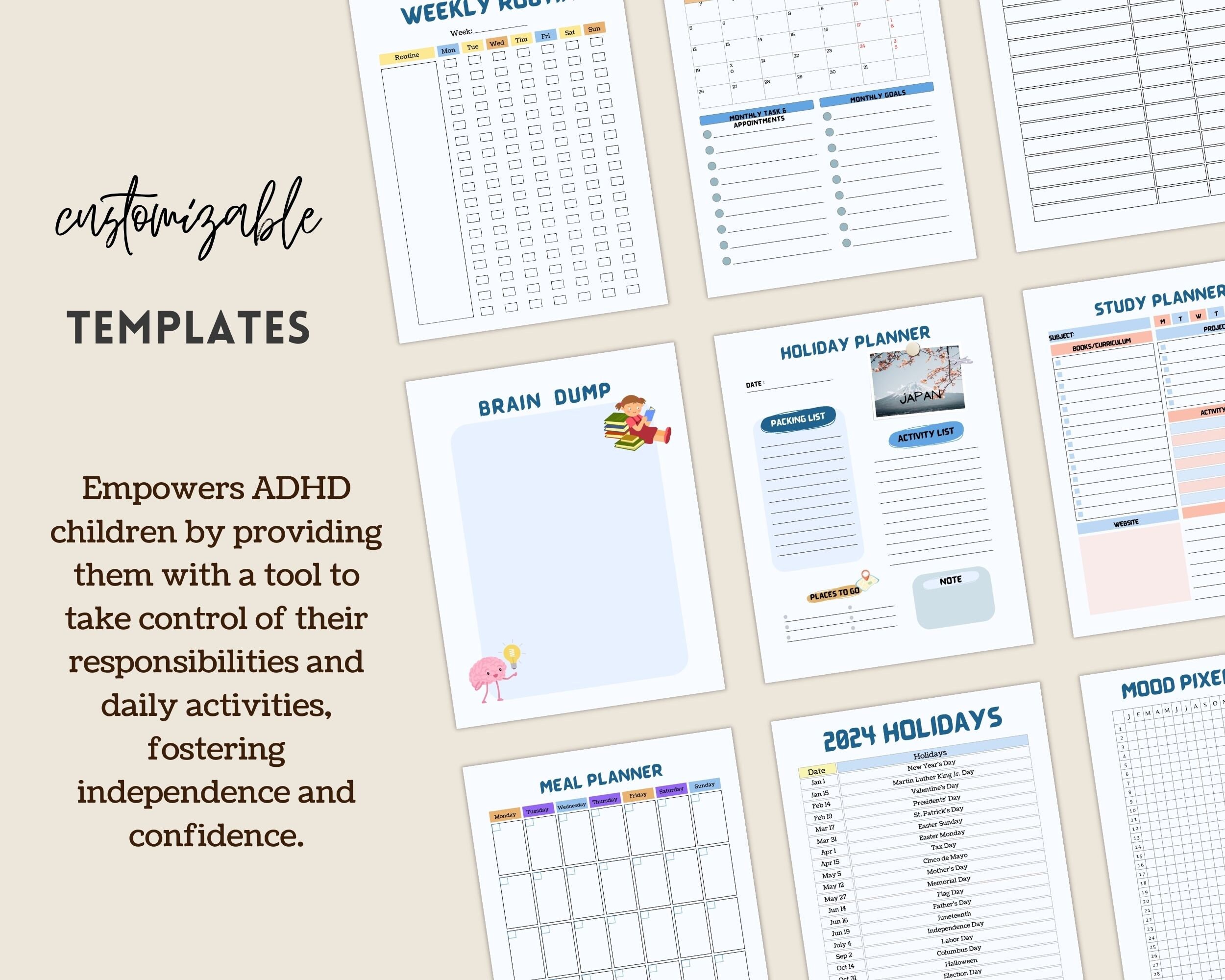 ADHD Kids Planner, ADHD Digital Planner, Kids Planner, Daily, Monthly ...