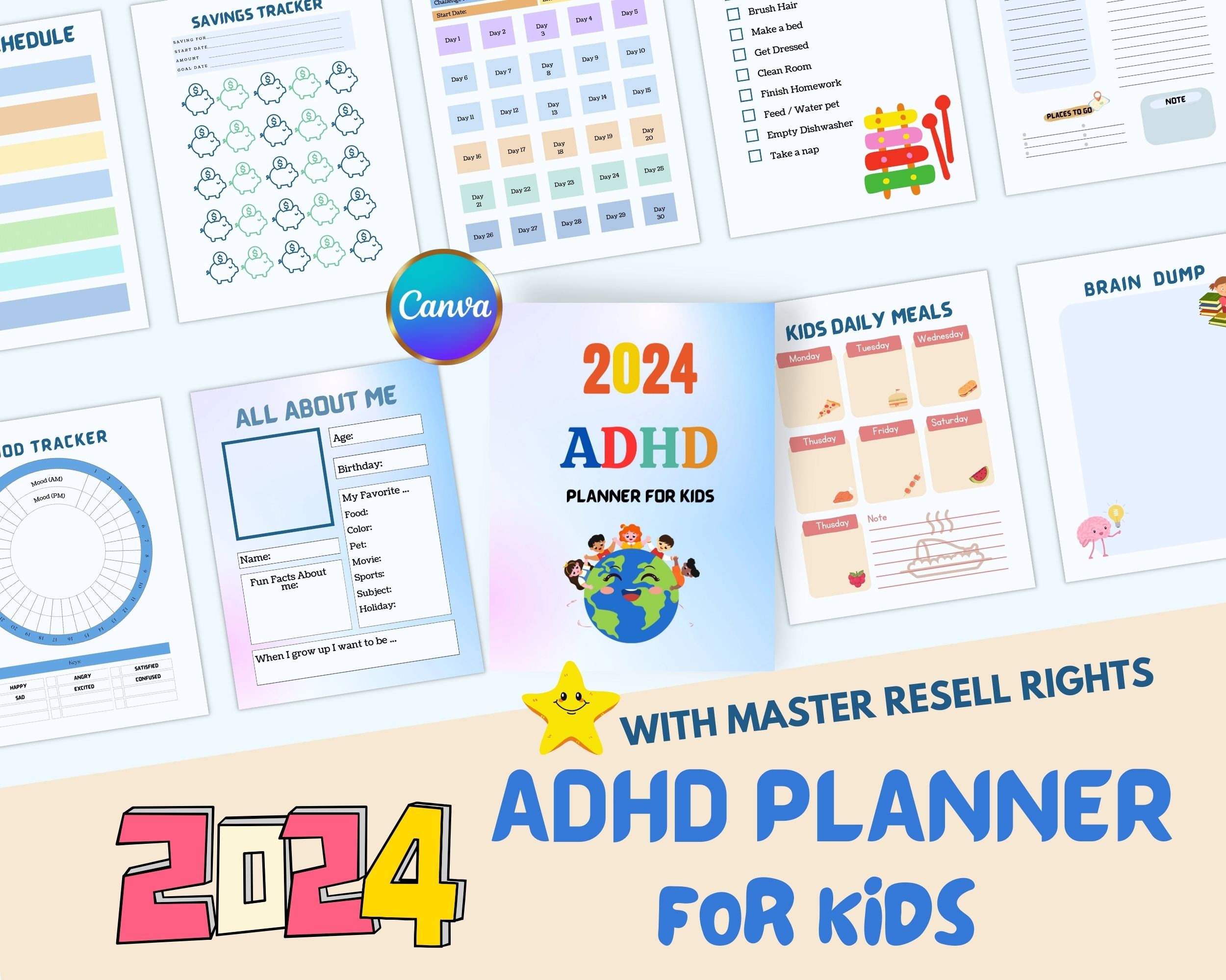 ADHD Kids Planner, ADHD Digital Planner, Kids Planner, Daily, Monthly ...