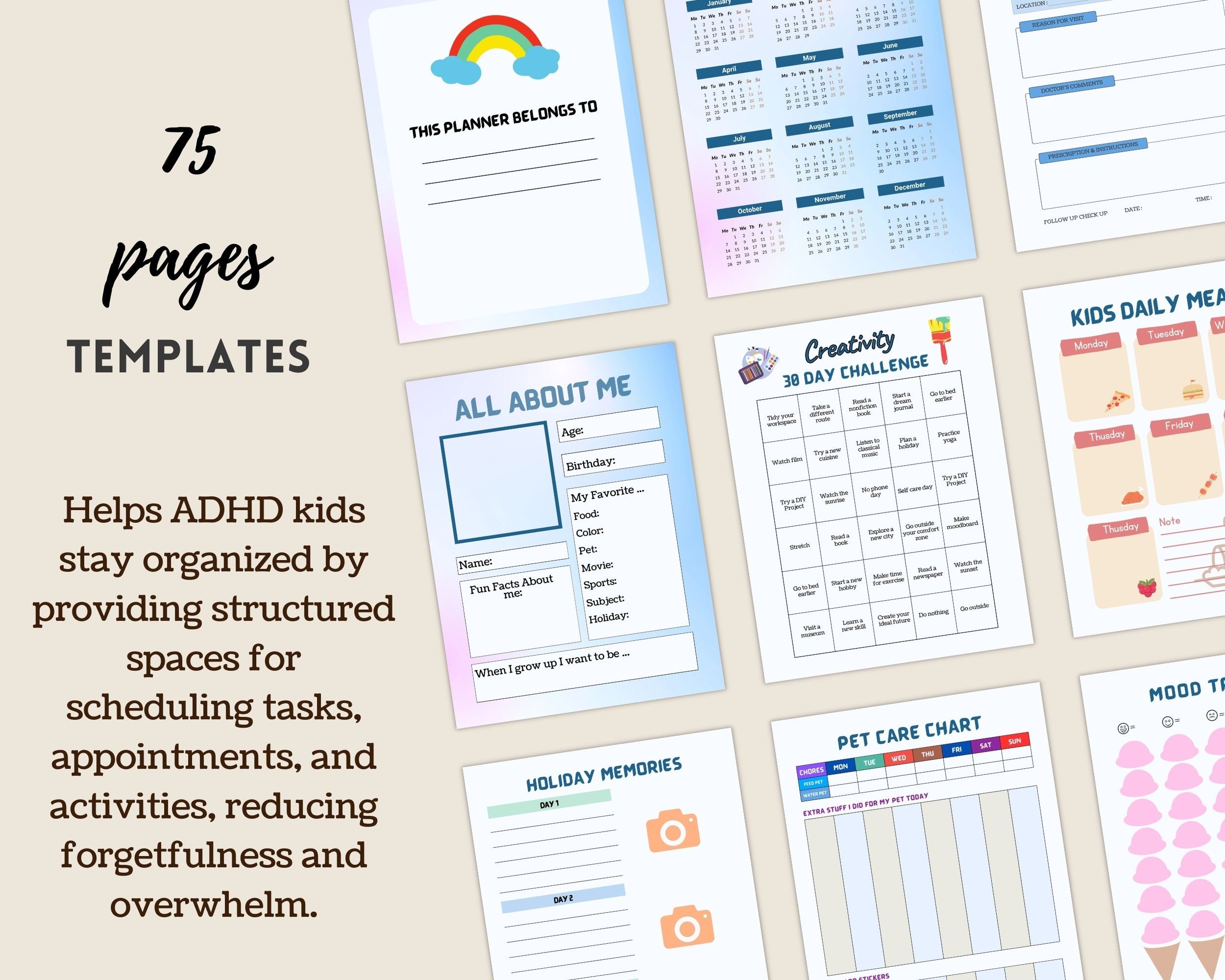 ADHD Kids Planner, ADHD Digital Planner, Kids Planner, Daily, Monthly ...