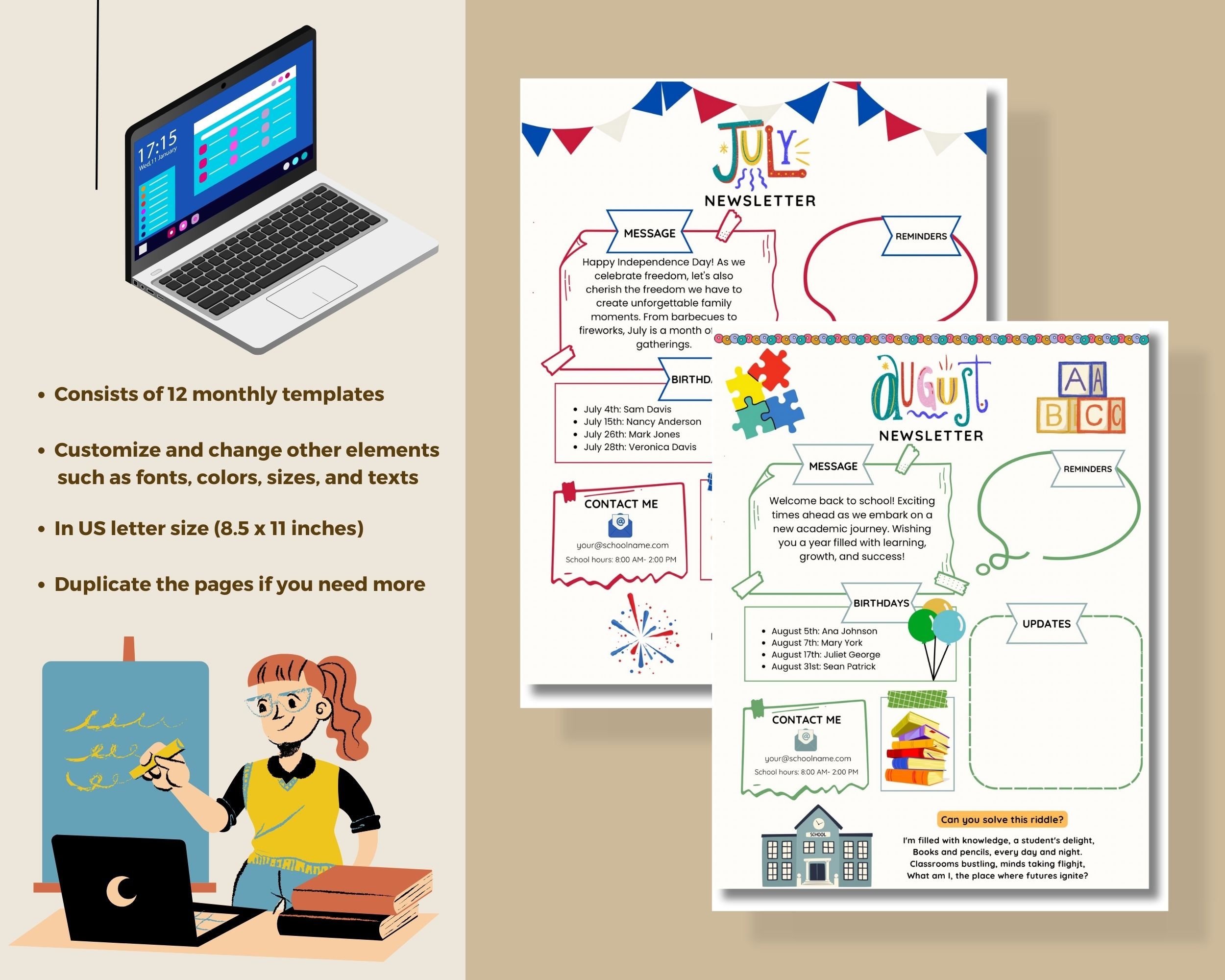 Newsletter Template, Editable Classroom Newsletter Template, Canva ...