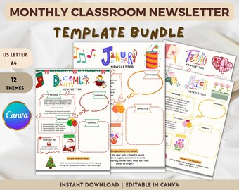 Newsletter Template Bundle, Editable Newsletter, Monthly Newsletter ...