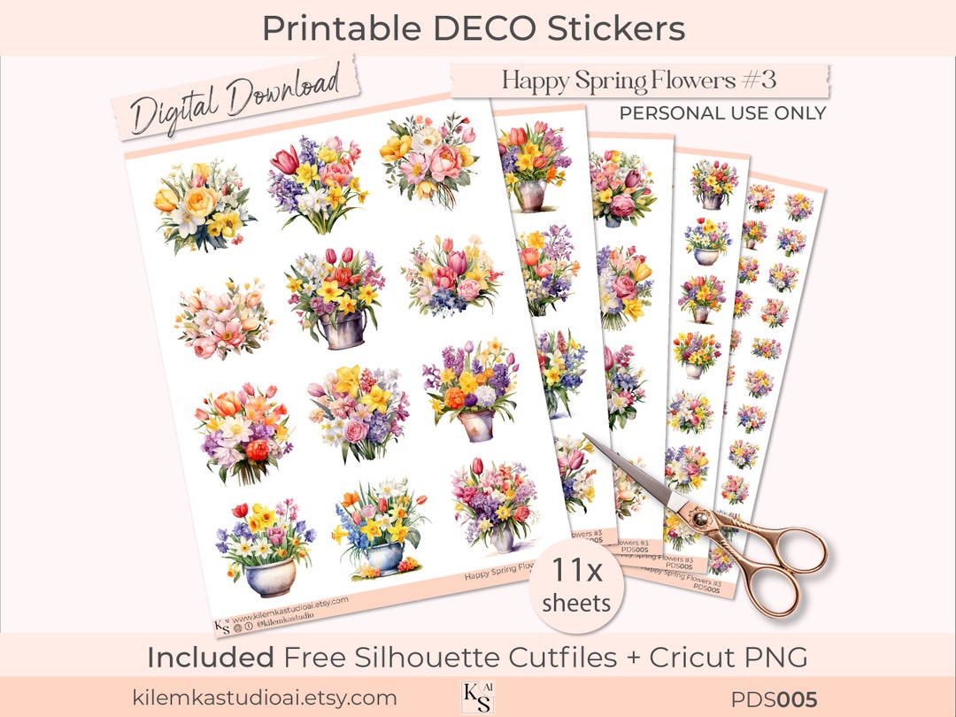 Happy Spring Flowers #3 Printable Deco Decorative Planner Stickers ...