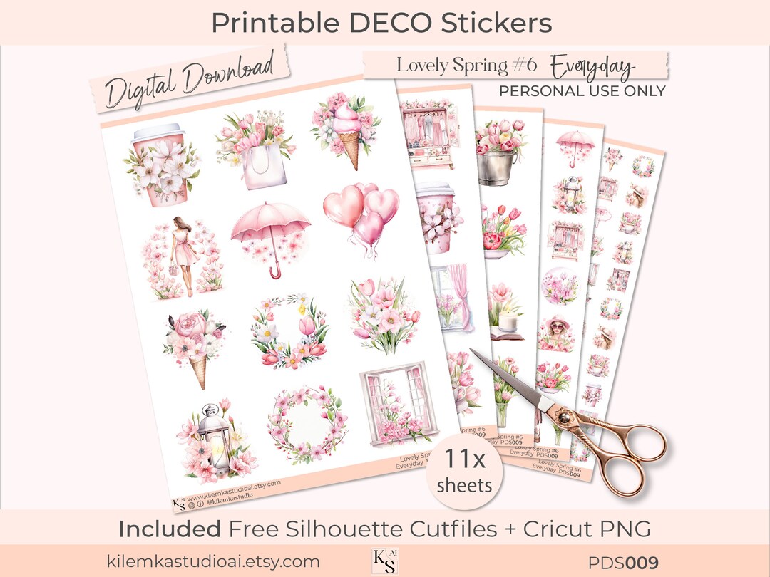Lovely Spring #6, Everyday, Printable Planner Stickers, Flower Sticker ...