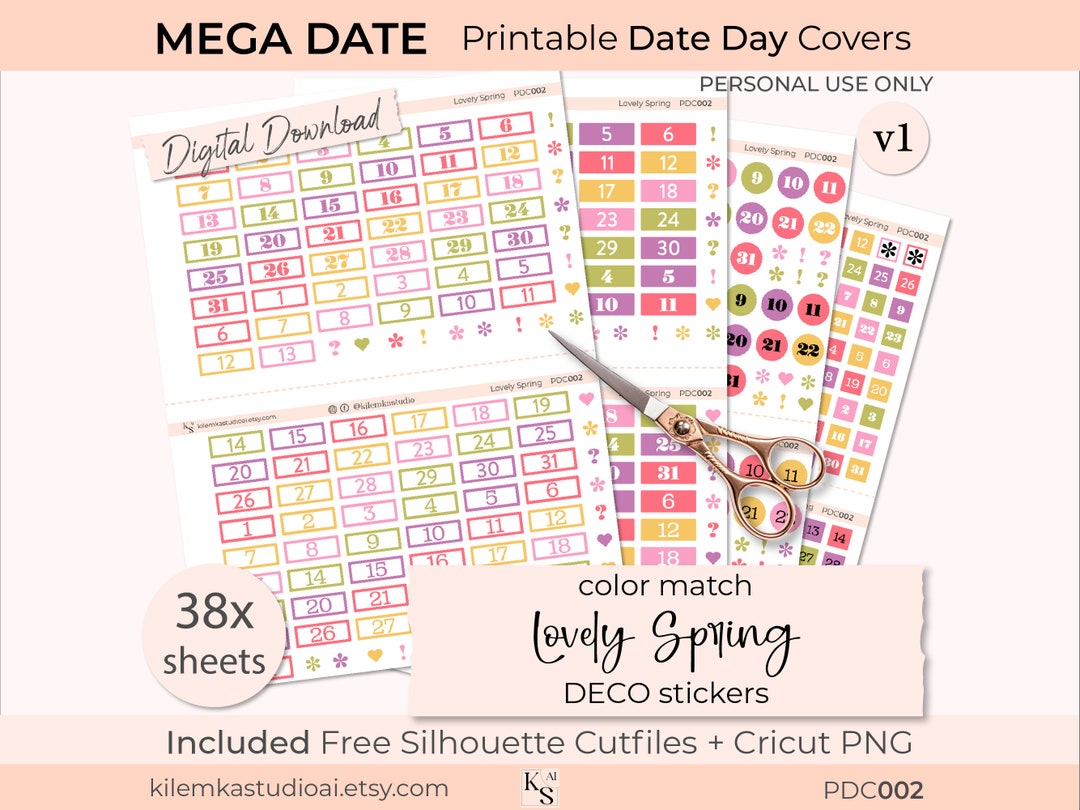 MEGA DATE Lovely Spring, Printable Day Date Cover Stickers, Days of the ...