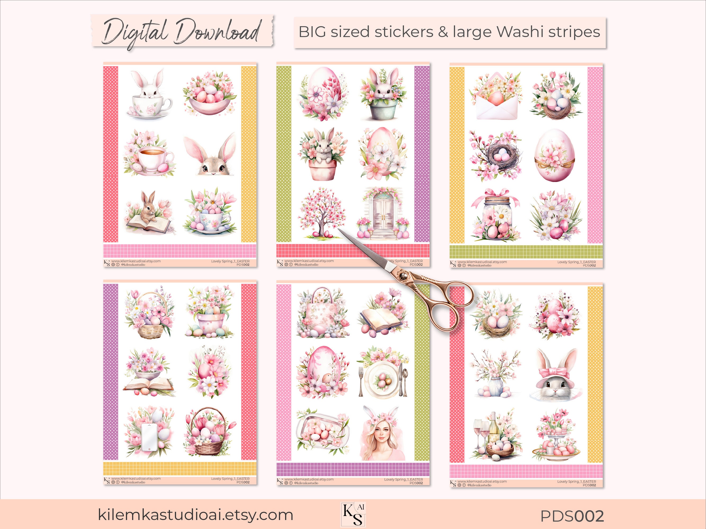 Lovely Spring 1 EASTER Printable Planner Stickers Deco Decorative Happy ...
