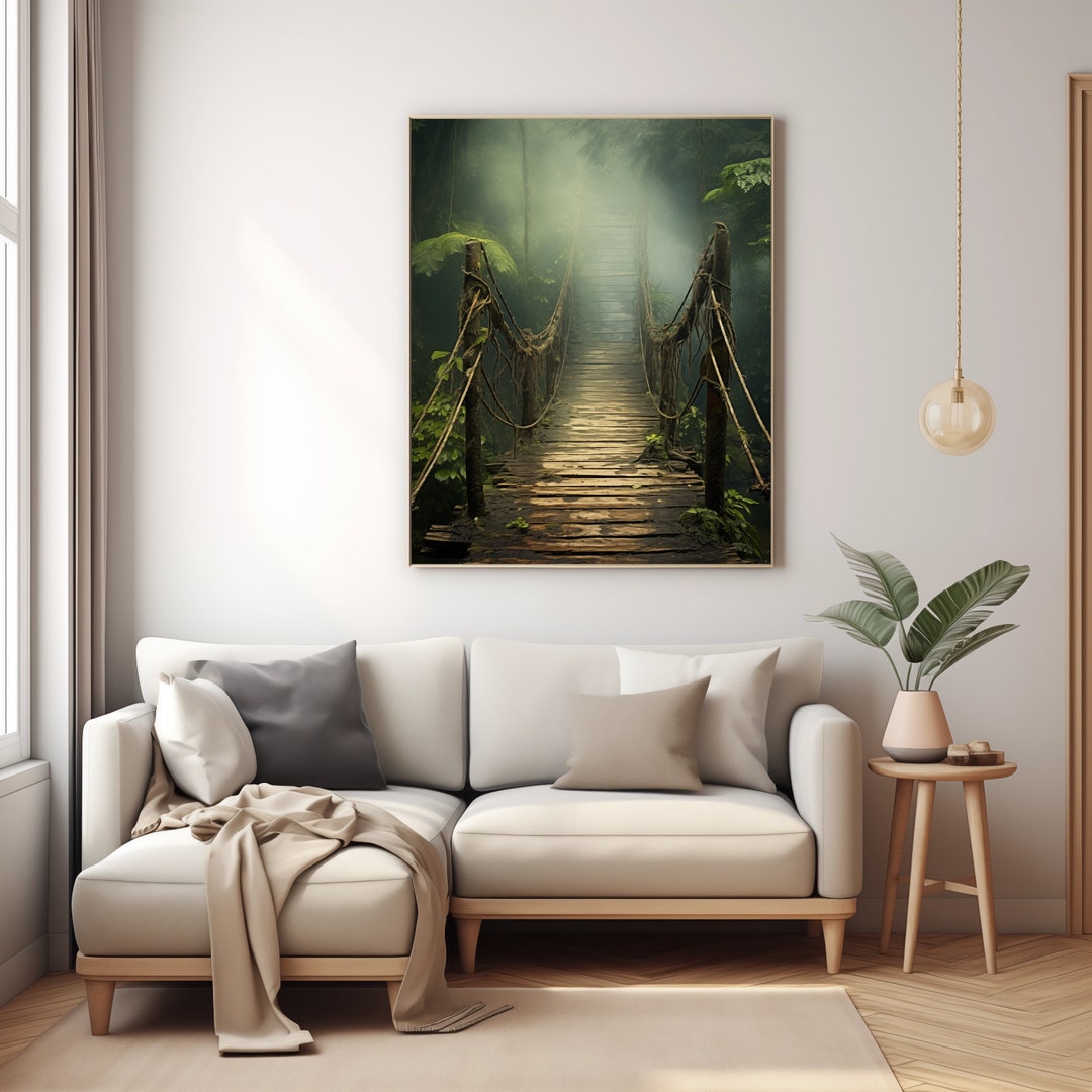 Jungle Bridge Poster Nature Tropical Living Room Decor Rainforest ...