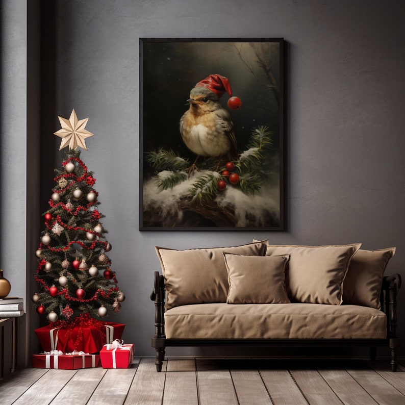 Xmas Poster, Robin Funny Santa Claus Decoration Presents Christmas Gift ...