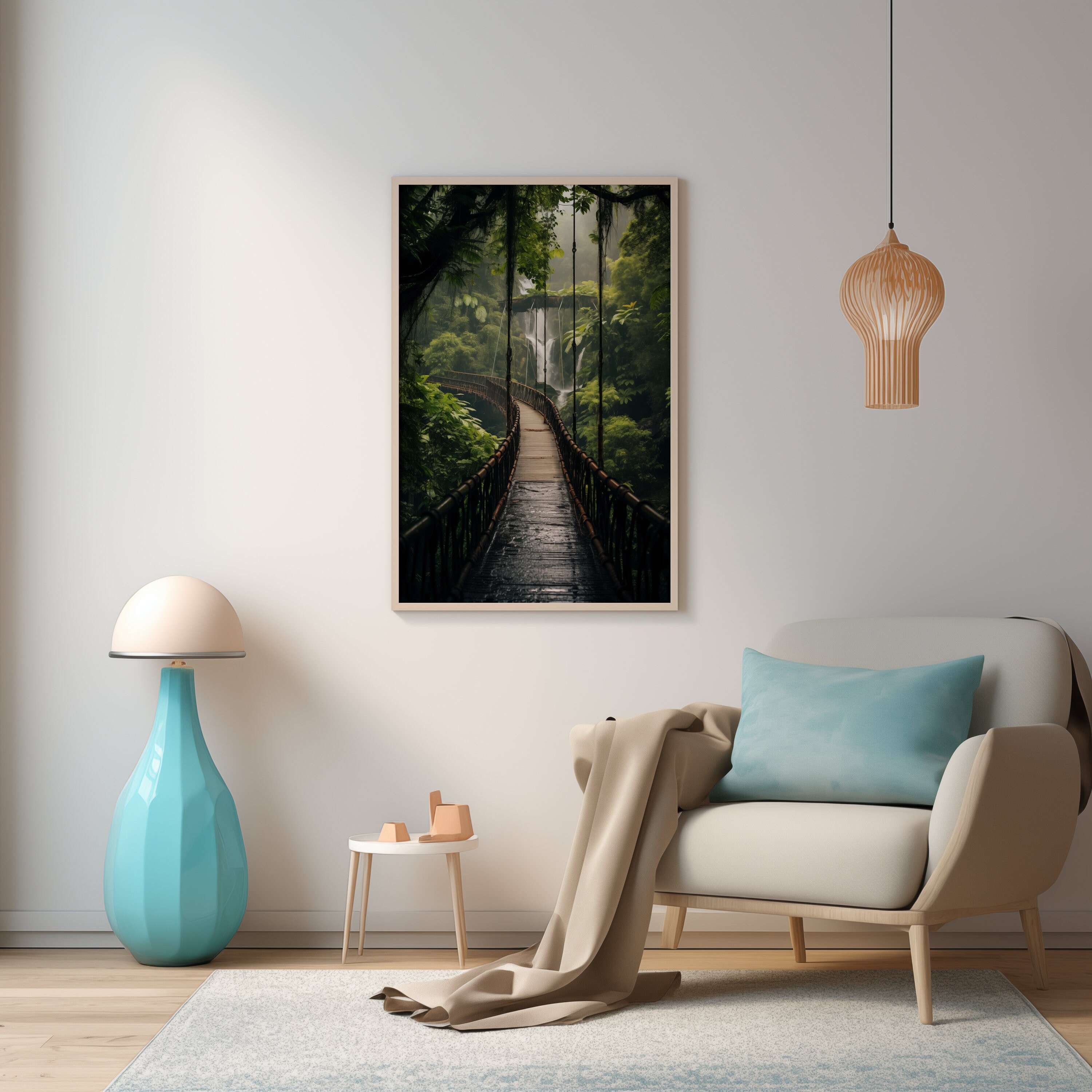 Jungle Bridge Poster Nature Tropical Living Room Decor Rainforest ...