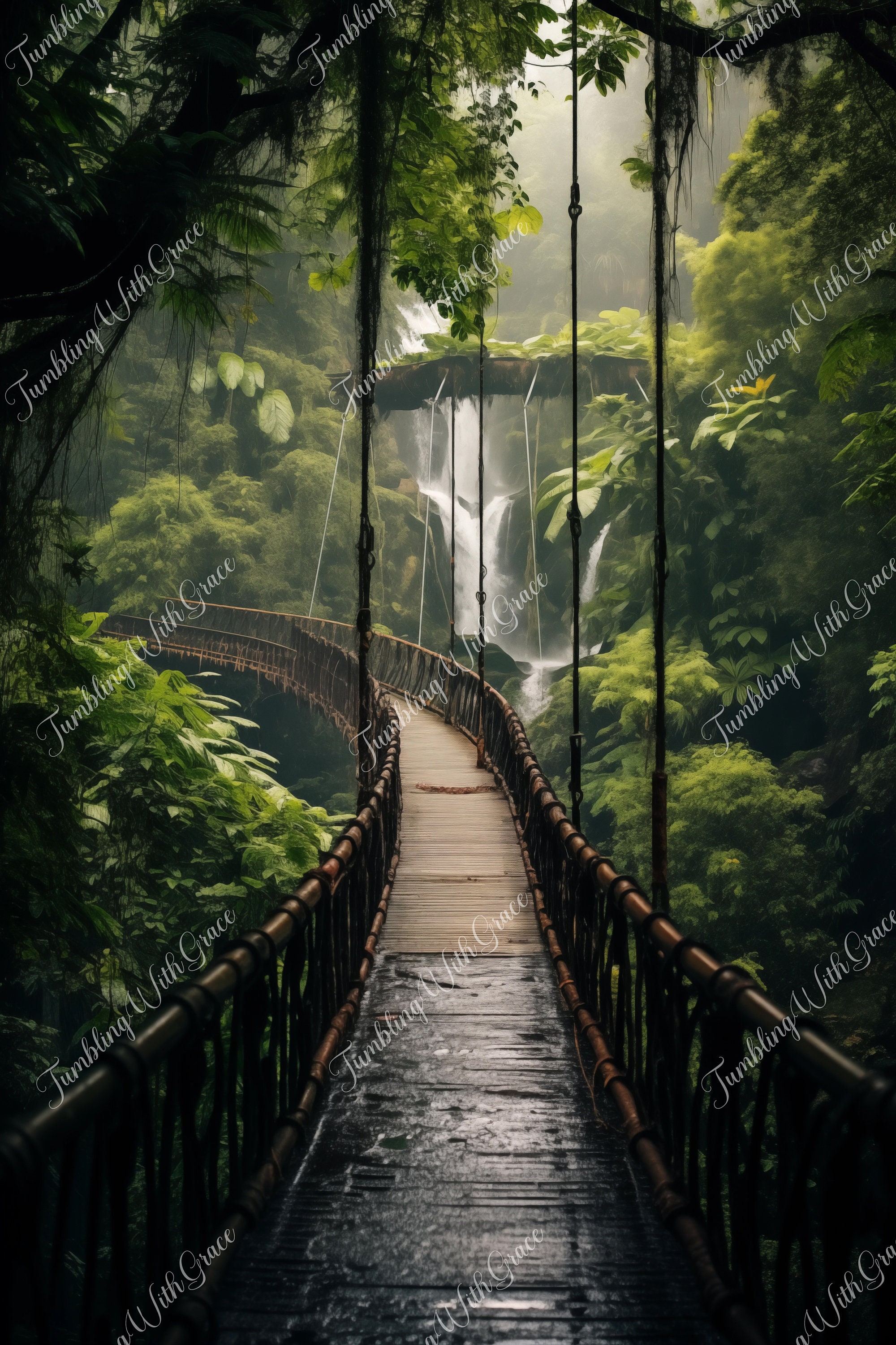 Jungle Bridge Poster Nature Tropical Living Room Decor Rainforest ...