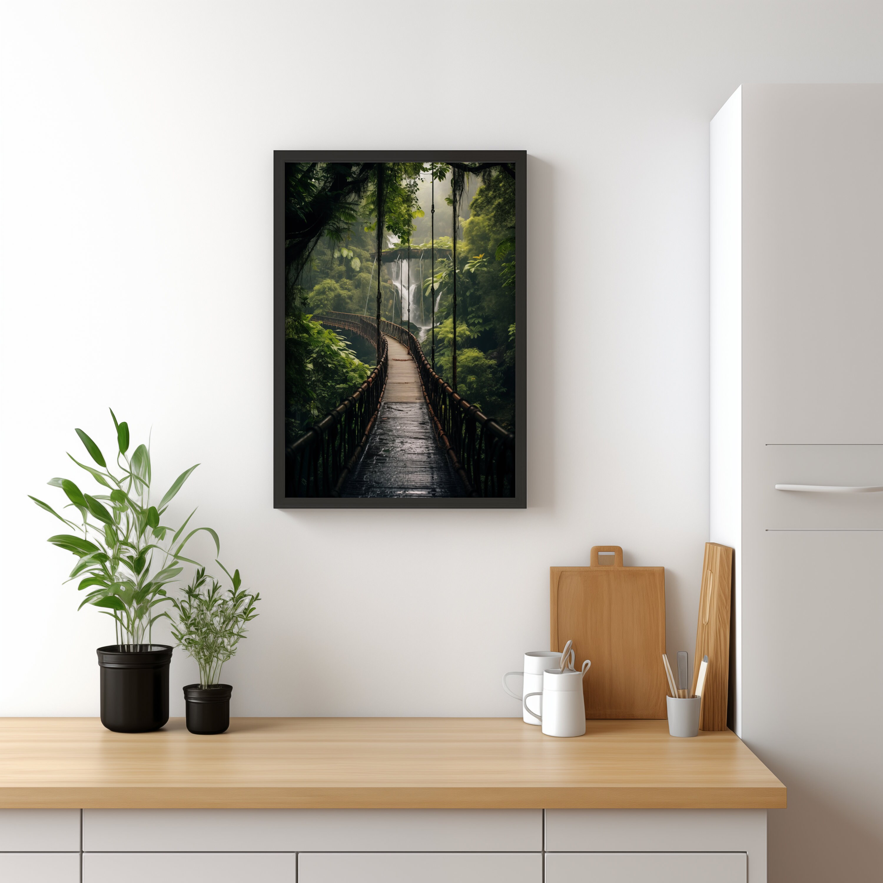 Jungle Bridge Poster Nature Tropical Living Room Decor Rainforest ...