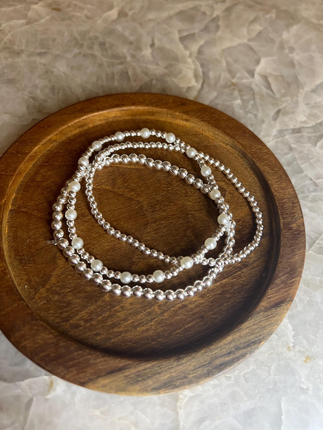 Silver Beaded Bracelet Set - Etsy
