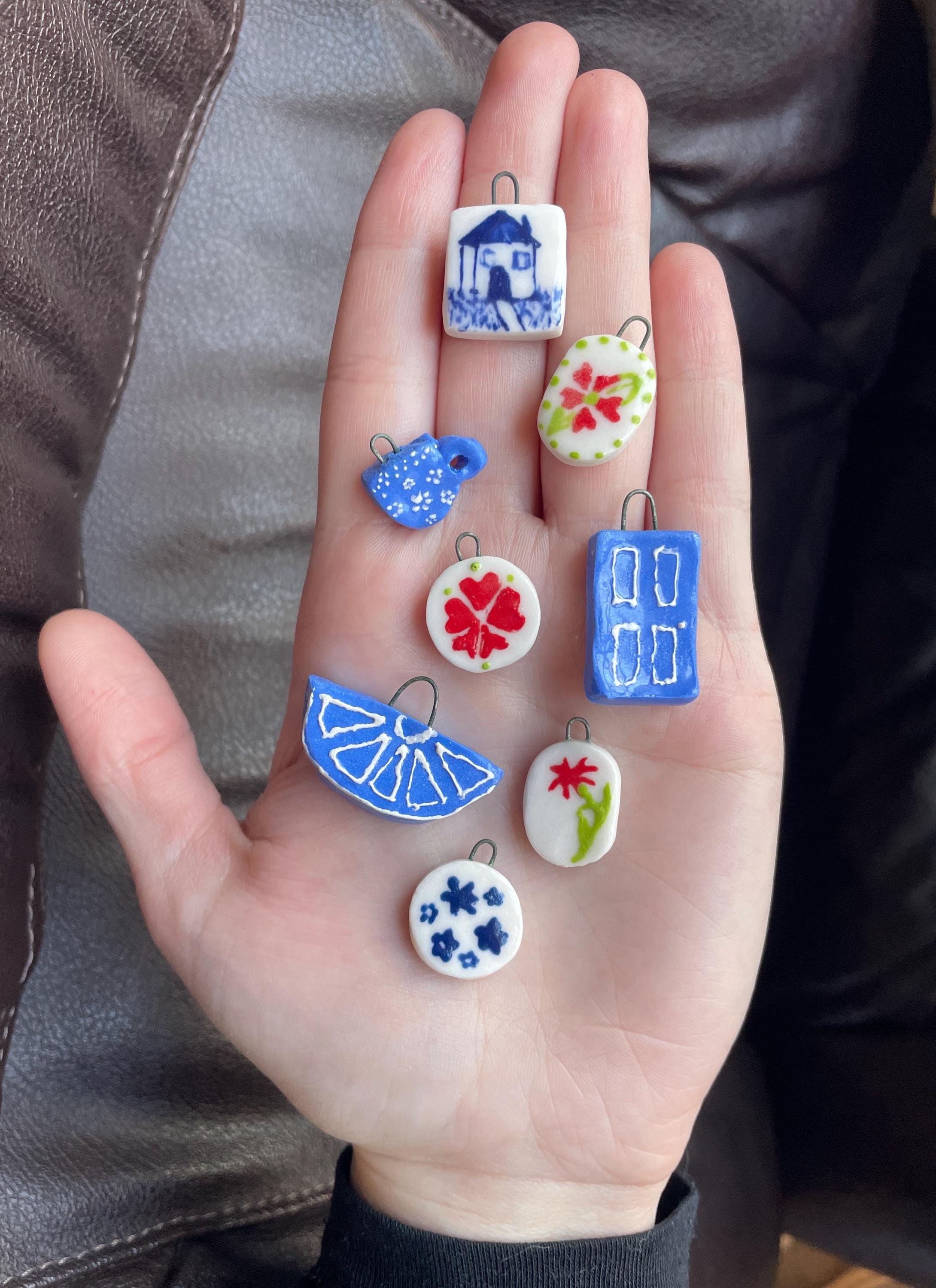 Porcelain Charms- Handmade Tiny Ceramic Pendants, Blue Porcelain - Etsy