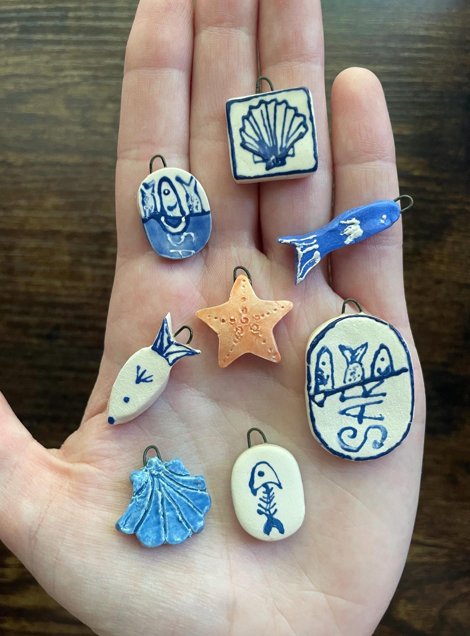 Ceramic Charms- Water Variety, Hand Painted Tiny Clay Charm - Etsy