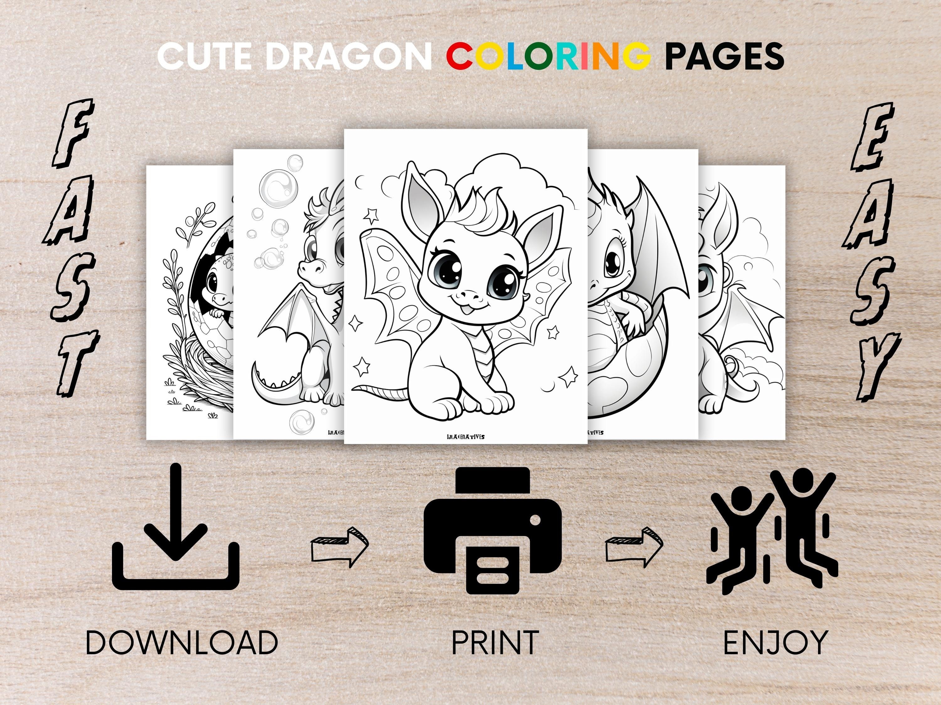40 Printable Dragon Coloring Book Pages for Kids Cute Dragon - Etsy