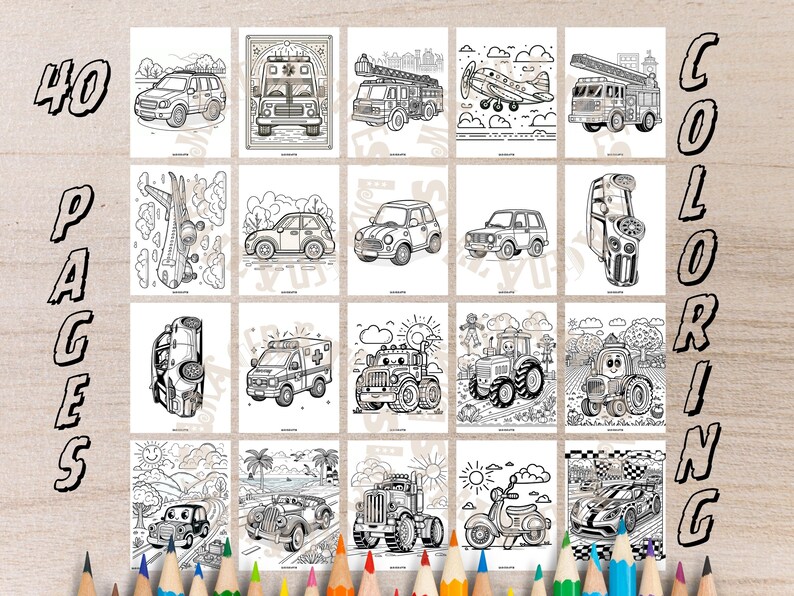 40 Printable Transportation Coloring Book Pages for Kids, Homeschool ...