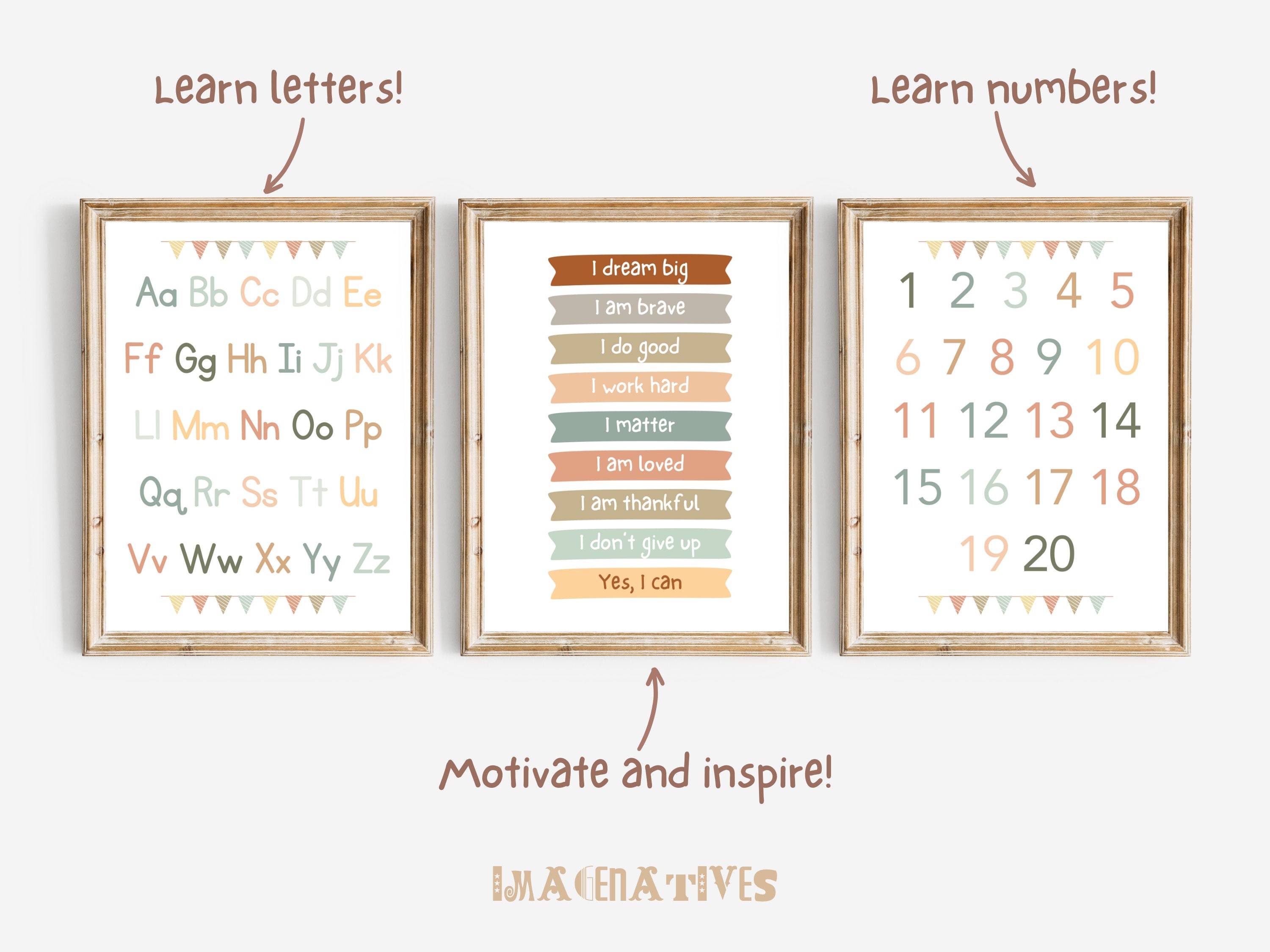 Nursery Educational Posters Set: Alphabet, Numbers & Motivational ...