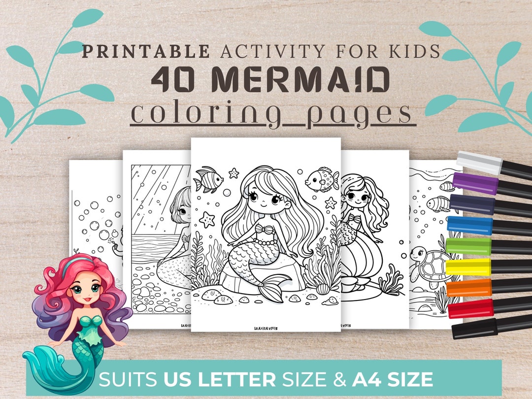 40 Printable Mermaid Coloring Book Pages for Kids, Mermaid Coloring ...
