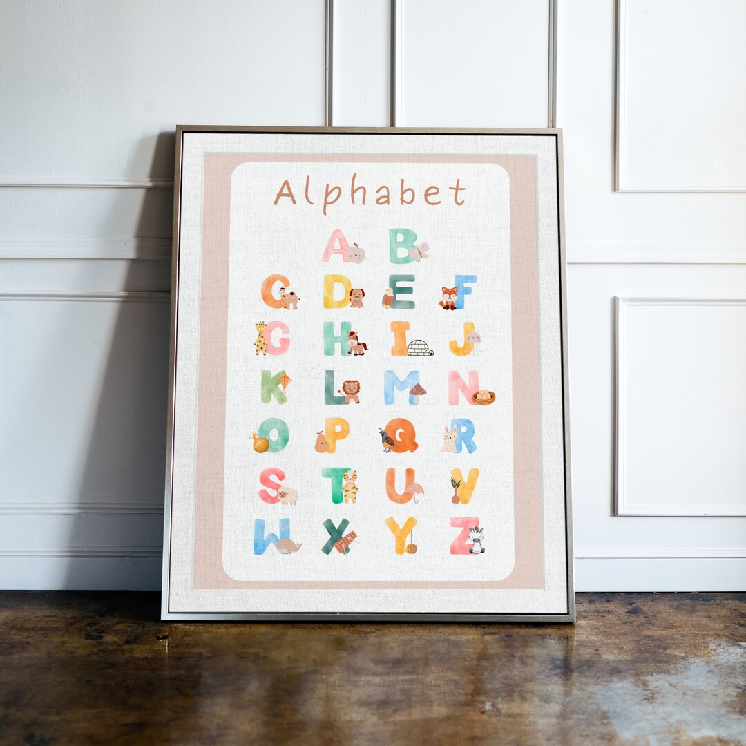 Nursery Educational Poster, Muted Colors Boho Style Printable Animal ...