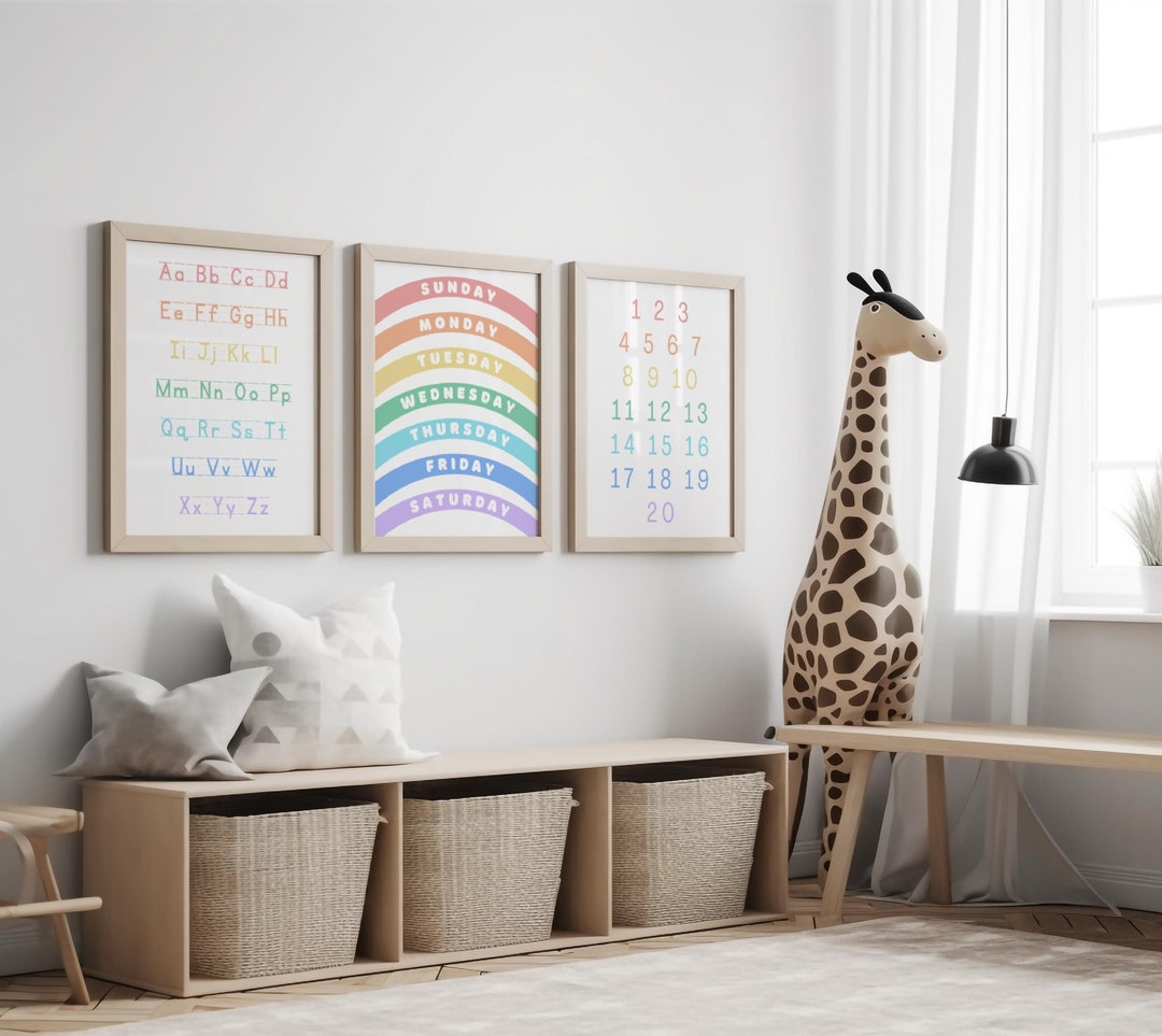 Kids Educational Poster Set: Rainbow Alphabet Numbers & Days of the ...