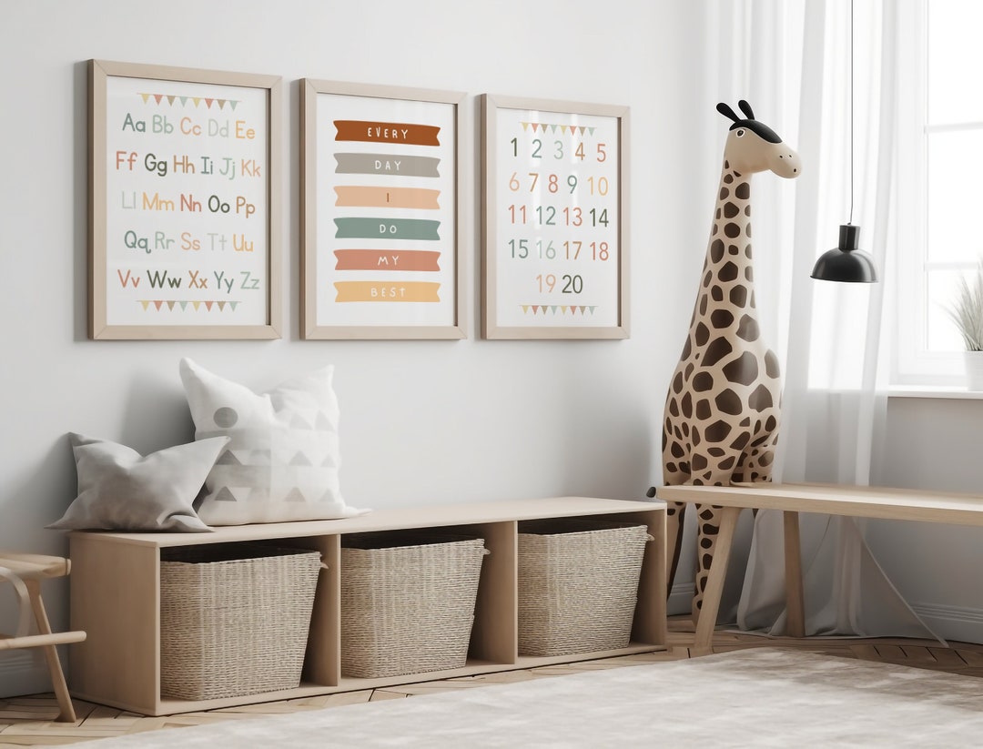 3 Neutral Educational Posters Alphabet, Numbers & Motivational Poster ...