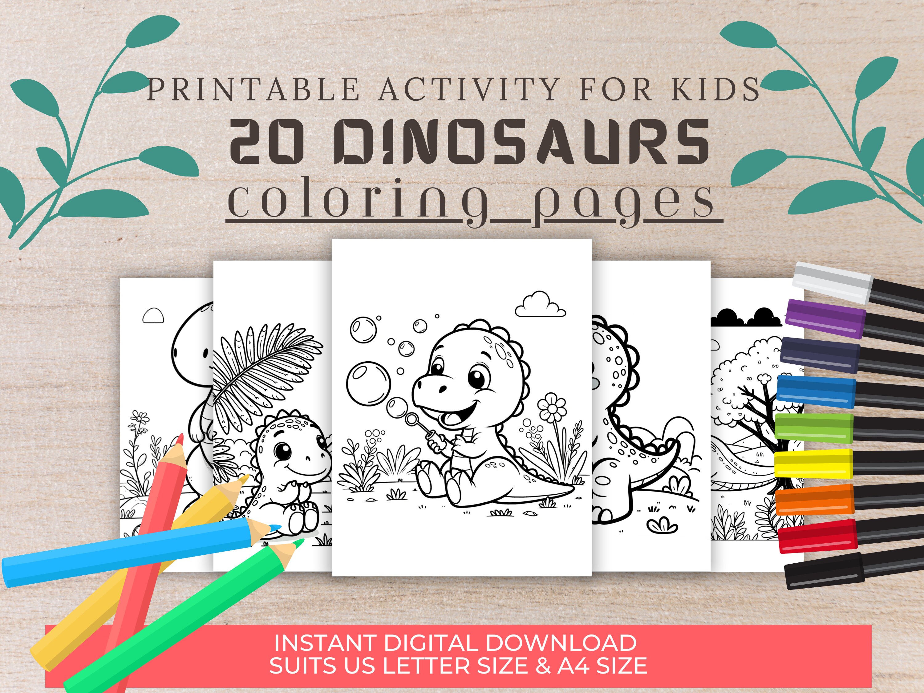 20 Printable Dinosaur Coloring Pages for Kids Coloring Book - Etsy