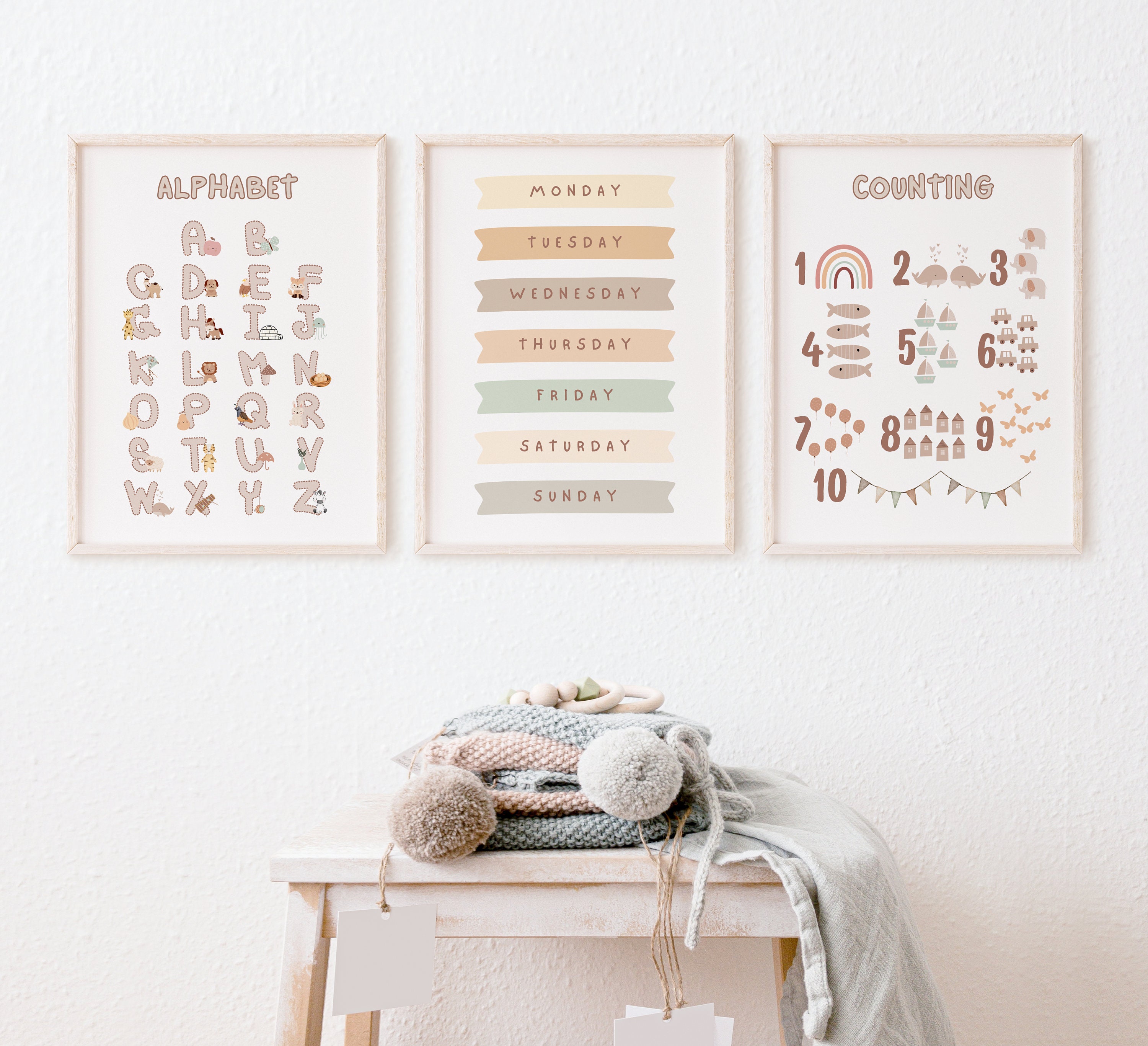 Nursery Educational Posters Alphabet Numbers Learn to Count to 10, Days ...