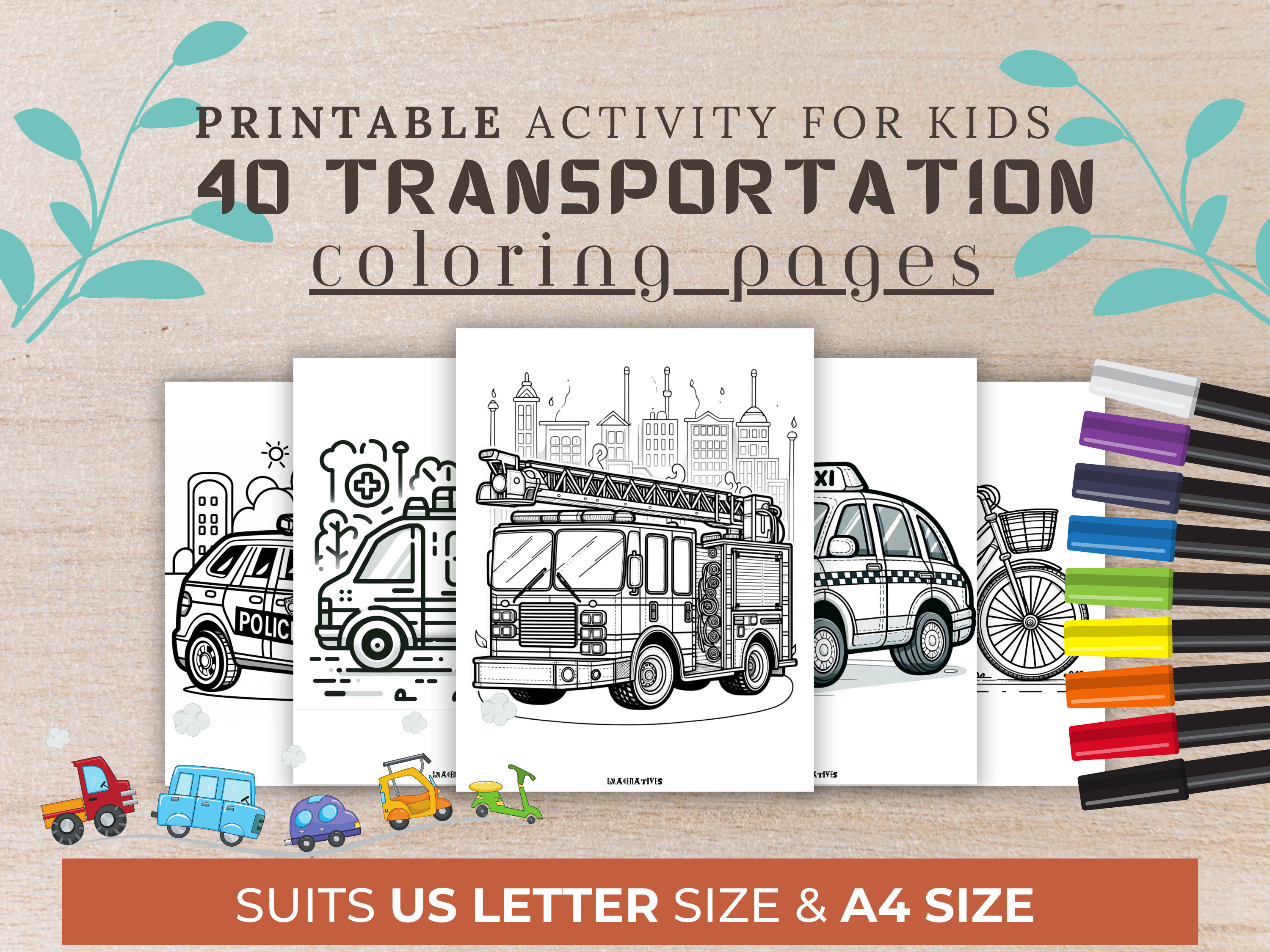 40 Printable Transportation Coloring Book Pages for Kids, Homeschool ...
