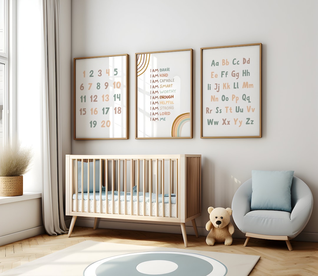 Nursery Educational Posters Set: Alphabet, Numbers & I Am Affirmations ...