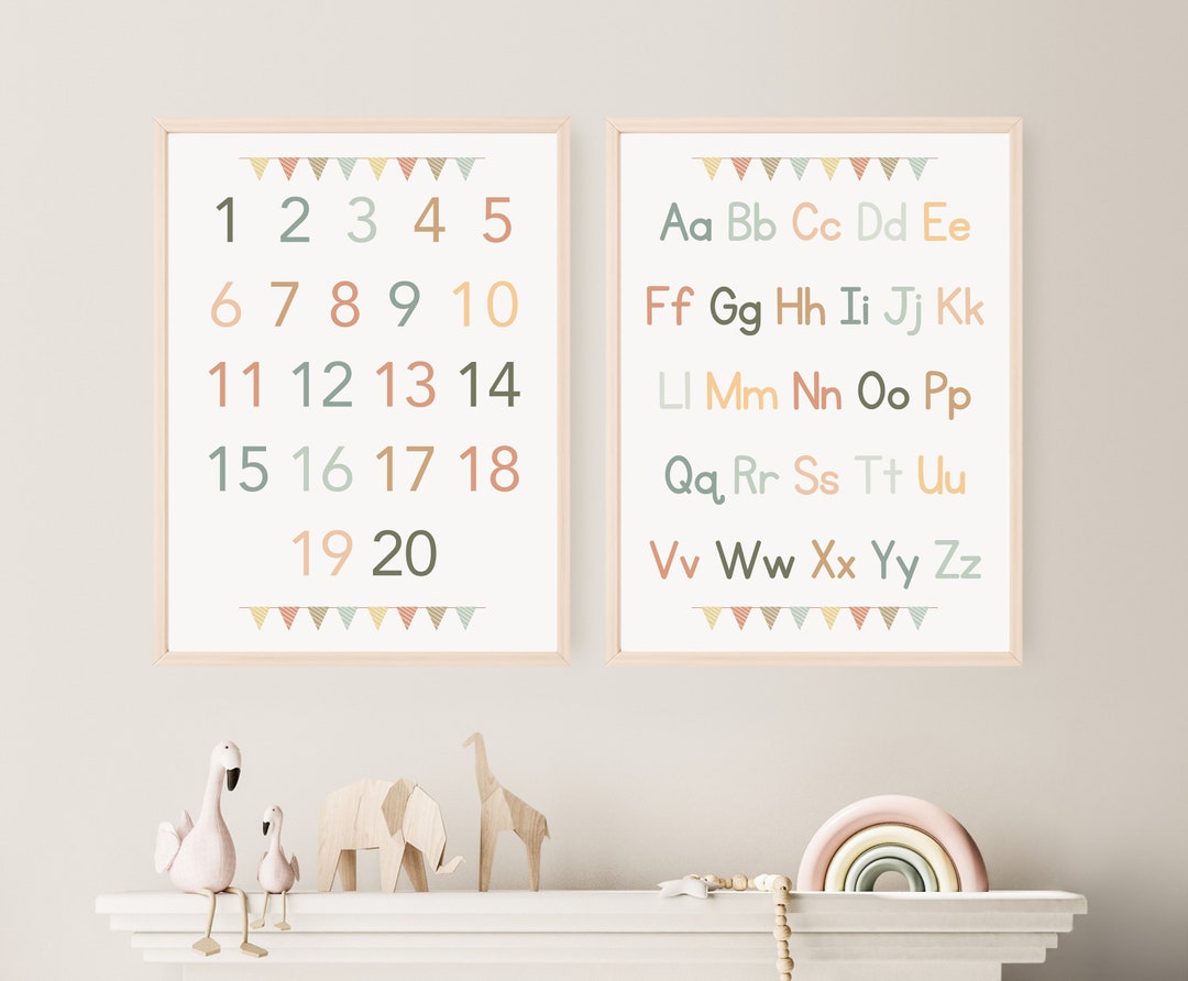 2 Nursery Educational Posters: Alphabet & Numbers, Classroom Decor, ABC ...