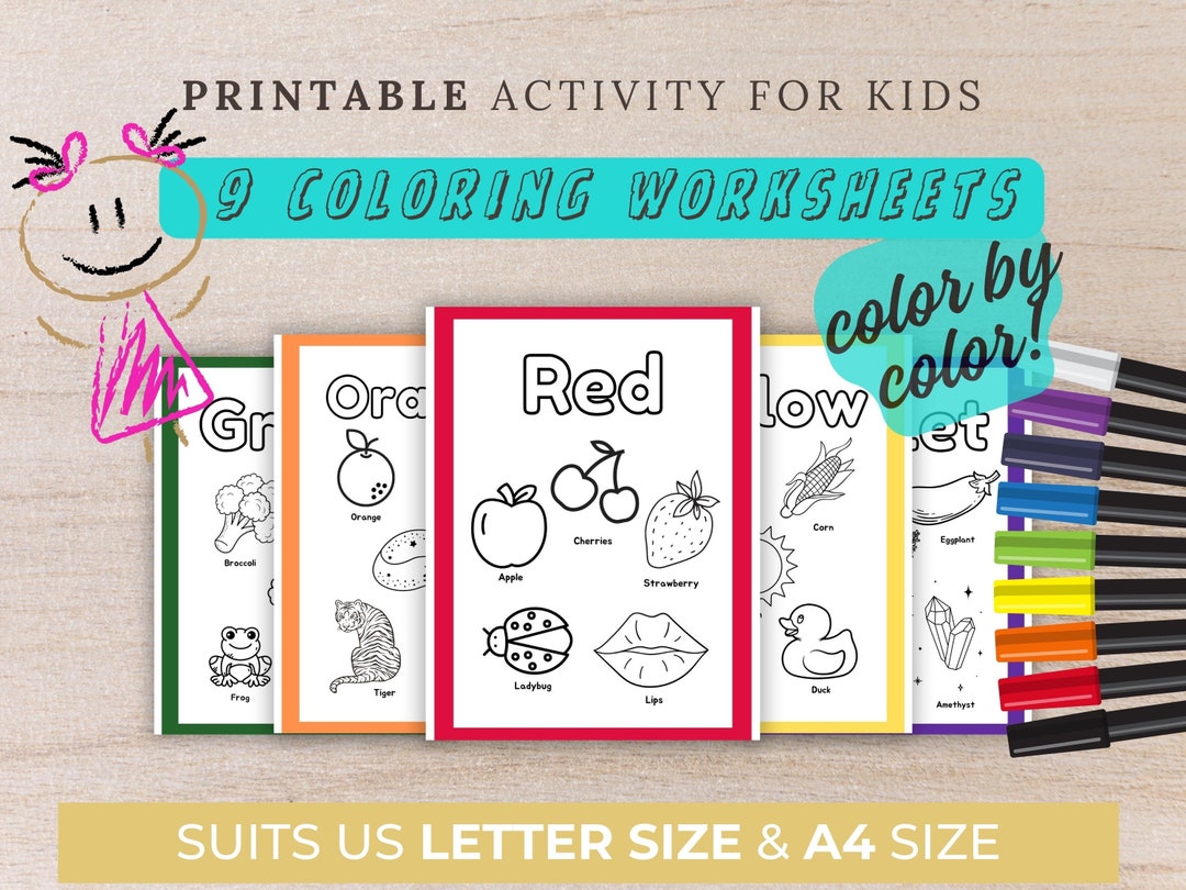 Printable Color by Color Coloring Book Pages for Kids, Color Worksheets ...